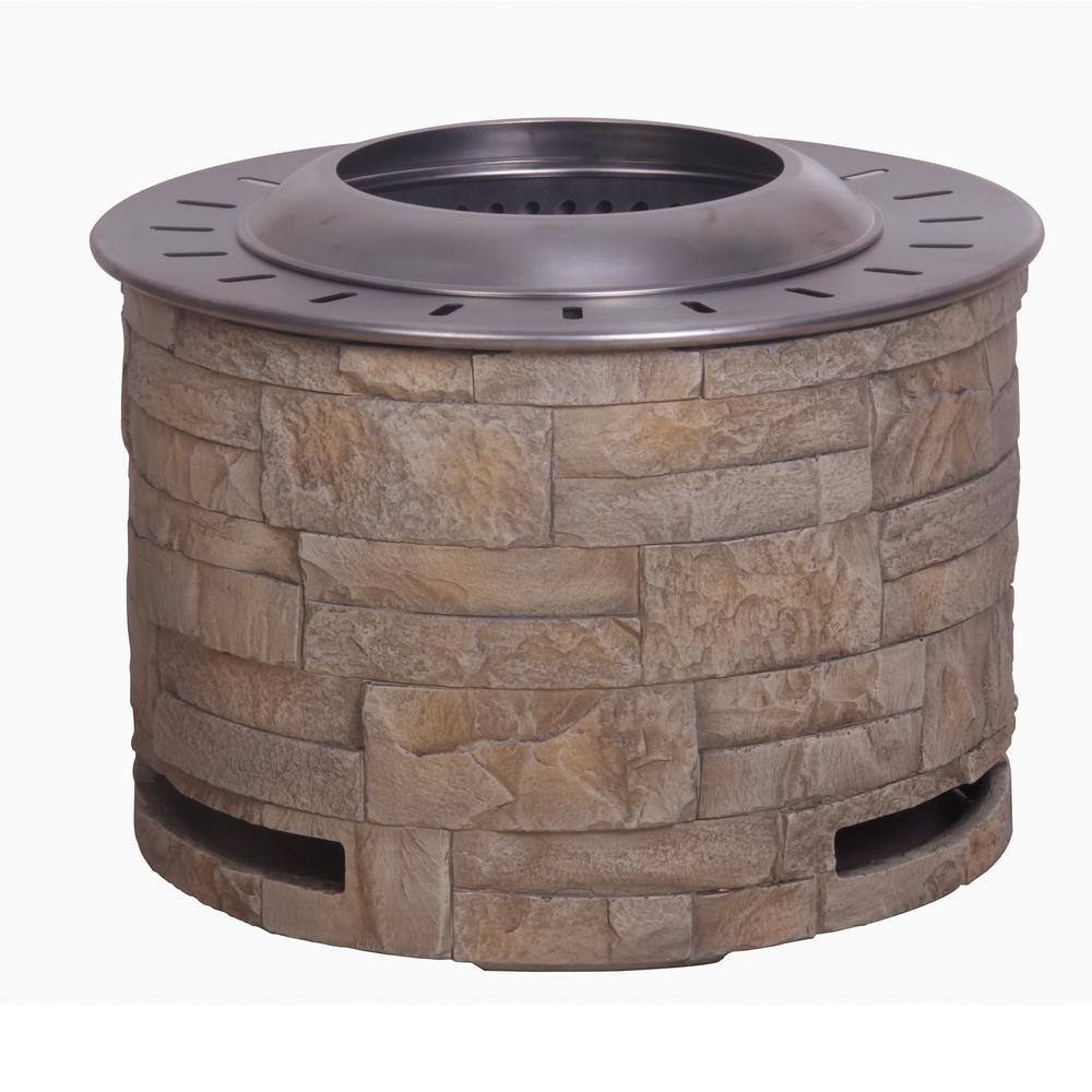 Boosicavelly 20.5 in. Wood Pellet Fire Pit in Stackstone Look in Yellow ...