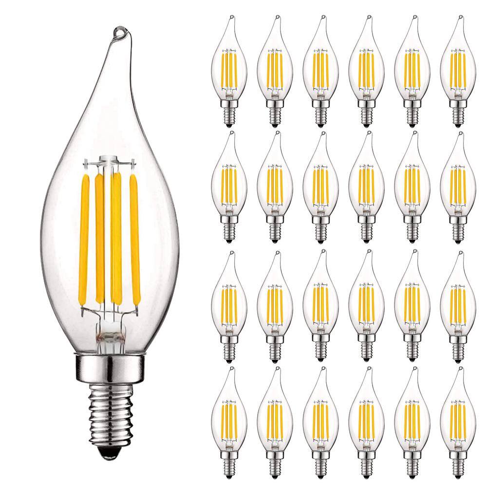 LUXRITE 60-Watt Equivalent CA11 Dimmable Vintage Edison LED Light Bulb Flame Tip Clear Glass ...