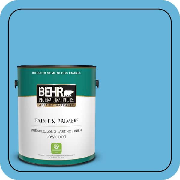 BEHR PREMIUM PLUS 1 gal. #540B-5 Riviera Blue Semi-Gloss Enamel Low ...