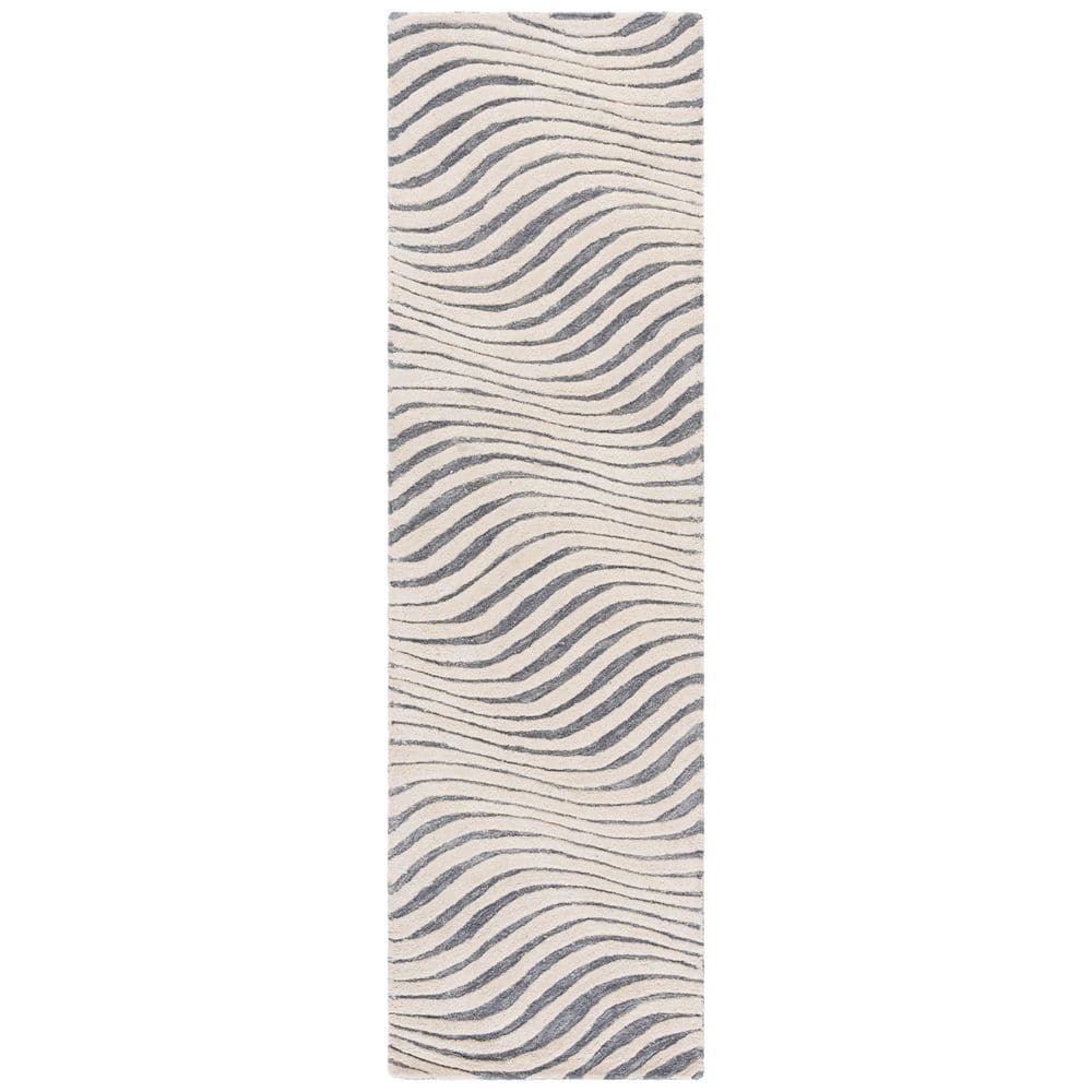 SAFAVIEH Ebony 2 ft. x 8 ft. Gray/Ivory Geometric Striped Waves Runner ...