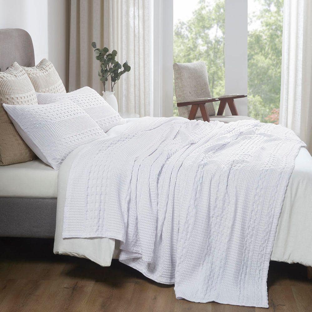 VHC Brands Waffle Weave White Queen 100% Cotton Blanket 89752 - The ...