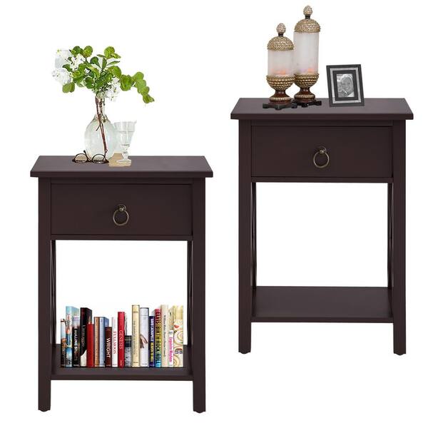 HOMESTOCK Alisa Wooden Nightstand with Storage Shelf, Espresso 85598W ...