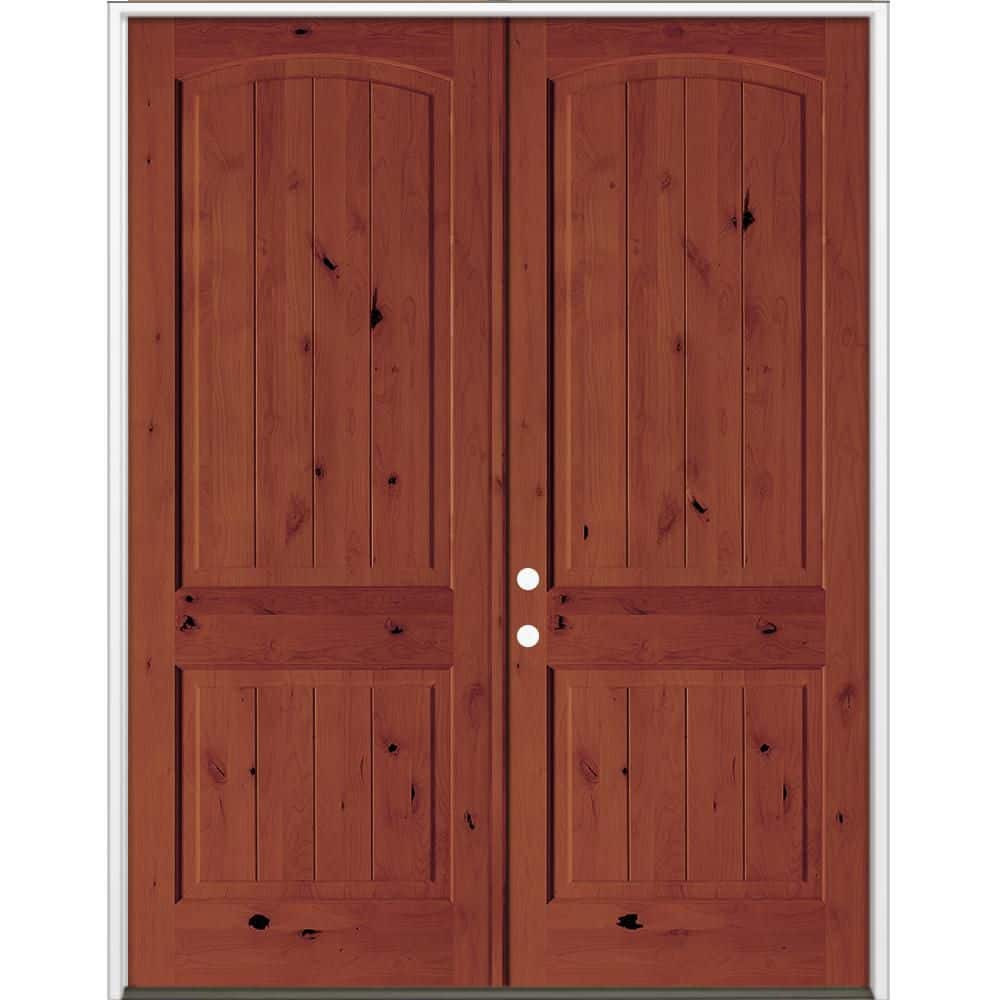 Krosswood Doors 64 in. x 96 in. Rustic Knotty Alder Arch Top VG Right ...