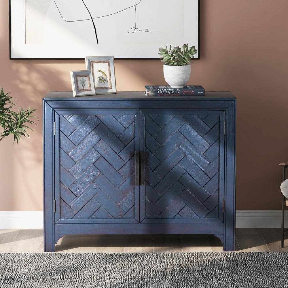Angel Sar 40 in. Antique Blue Standard Rectangle Wood Console Table ...