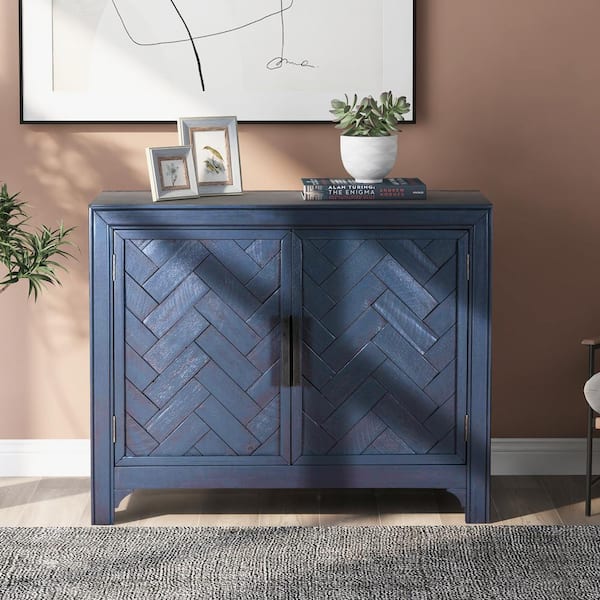 Angel Sar 40 in. Antique Blue Standard Rectangle Wood Console Table ...