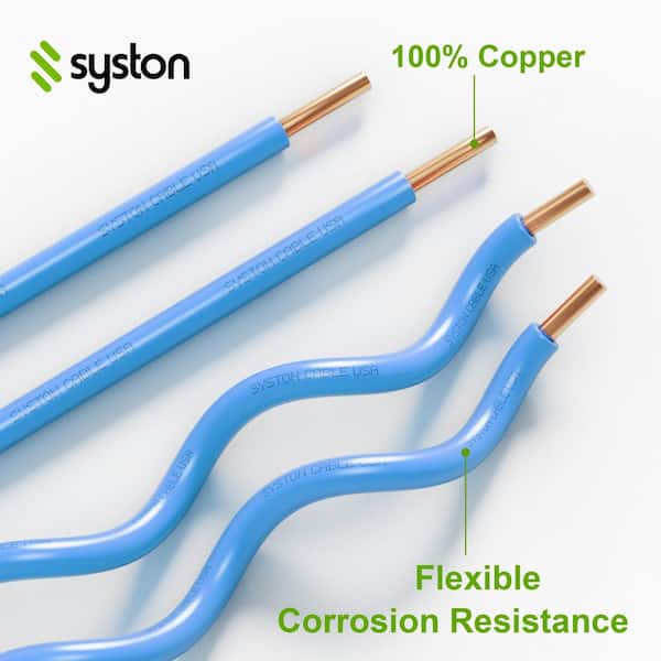 Syston Cable Technology 100 ft. Blue 14 AWG 600-Volt Solid Bare Copper ...