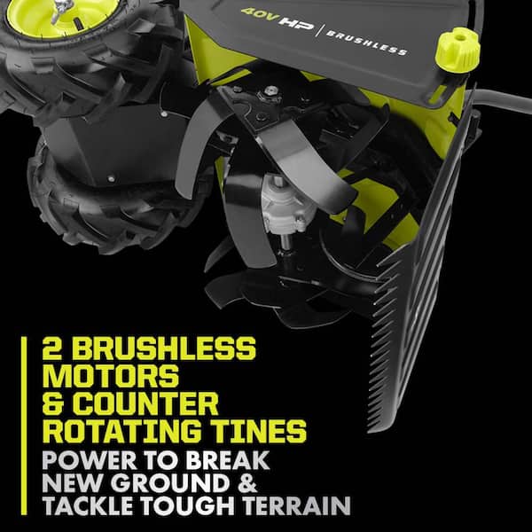 RYOBI 40V HP Brushless 18 in. Battery Powered Rear Tine Tiller (Tool ...