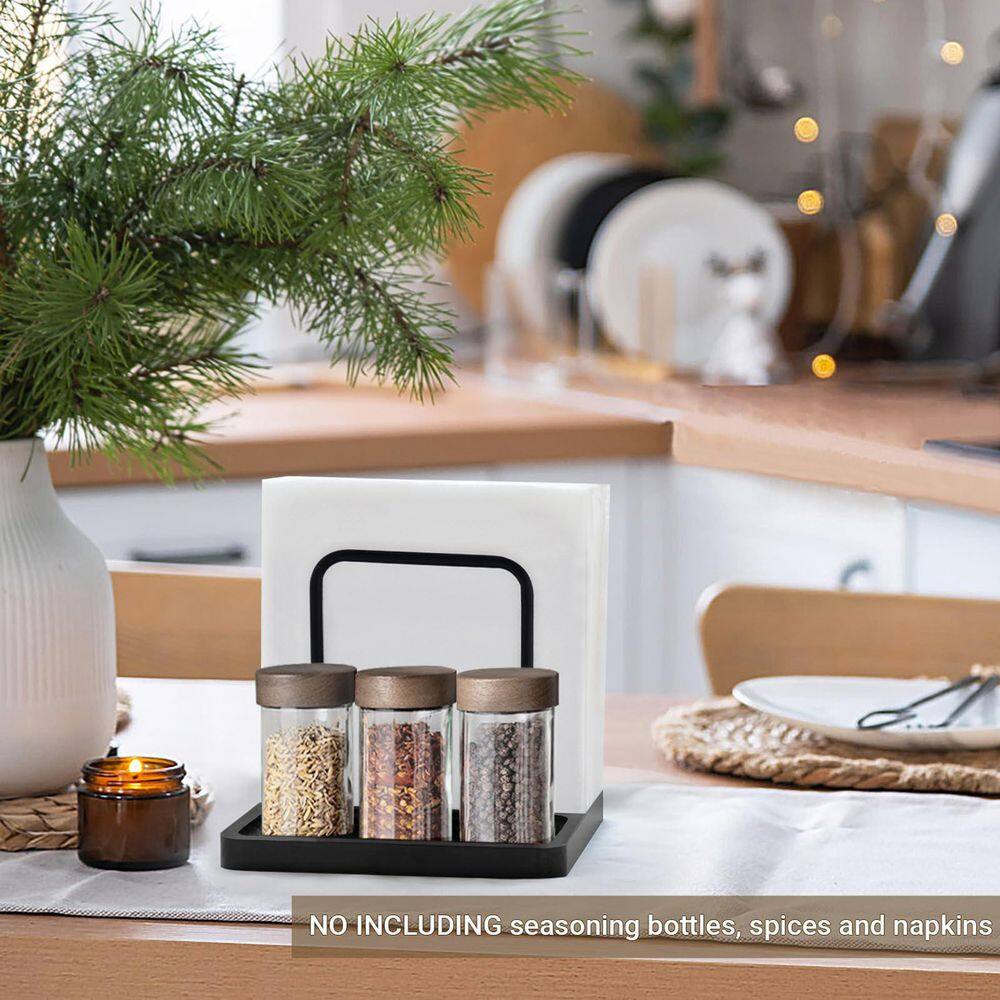 Farmhouse Metal Wood Black Napkin Holder Tabletop Napkin Organizer ...