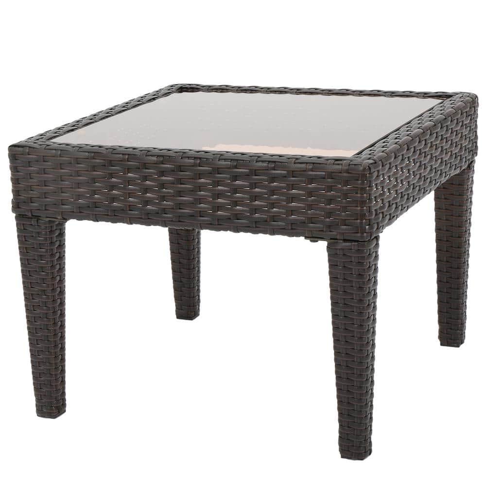 Noble House Savanna Multi Brown Square Faux Rattan Outdoor Patio Accent ...