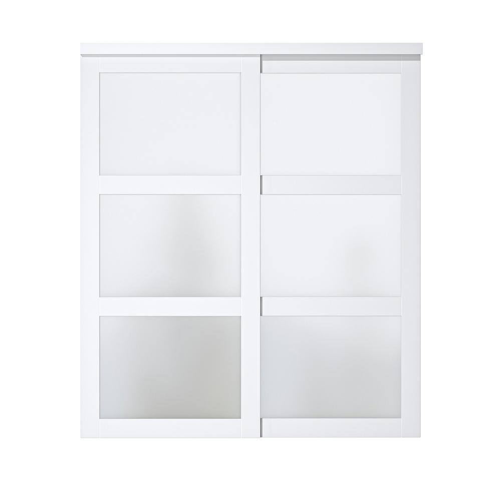 ARK DESIGN 72 in. x 80 in. 3 Lite White Tempered Frosted Glass Closet ...