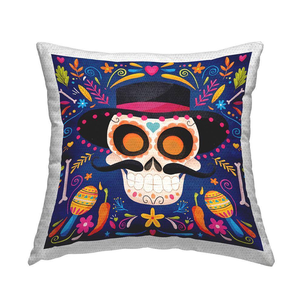 Stupell Industries Blue Day Of Dead Maracas Pattern Blue Square Outdoor ...