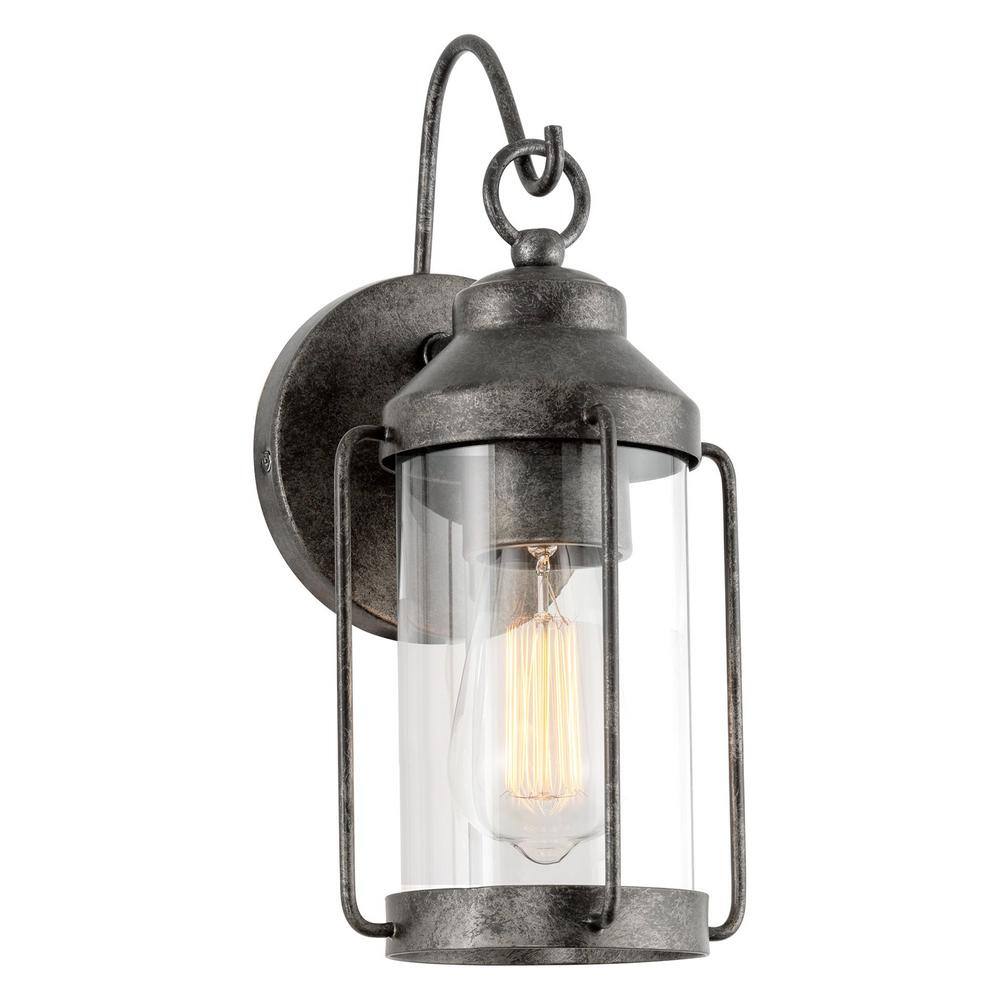 Kira Home Larsen 60-Watt 1-Light Dark Slate Iron Farmhouse Wall Sconce ...