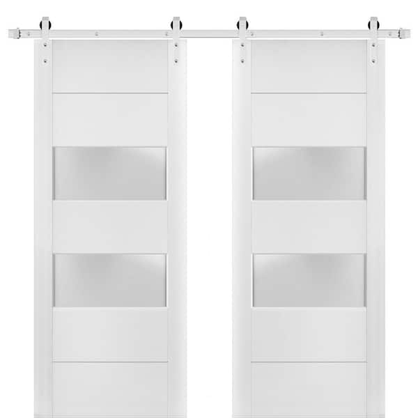Sartodoors 18 in. x 84 in. 2 Panel Frosted Glass White Solid Wood ...
