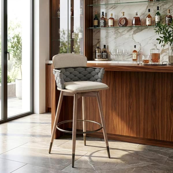 Glamour Home Bechor 29 in. Beige and Gray Wood Bar Stool with Woven ...