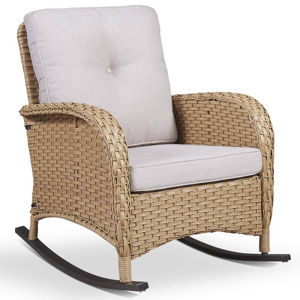 Opohoro Yellow Wicker Outdoor Rocking Chair, 1-Piece Patio Rattan ...
