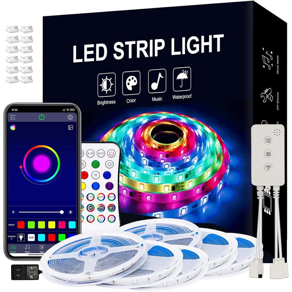 WYZM 16.4 ft. Plug-In RGB Color Changing LED Indoor Strip Light with ...