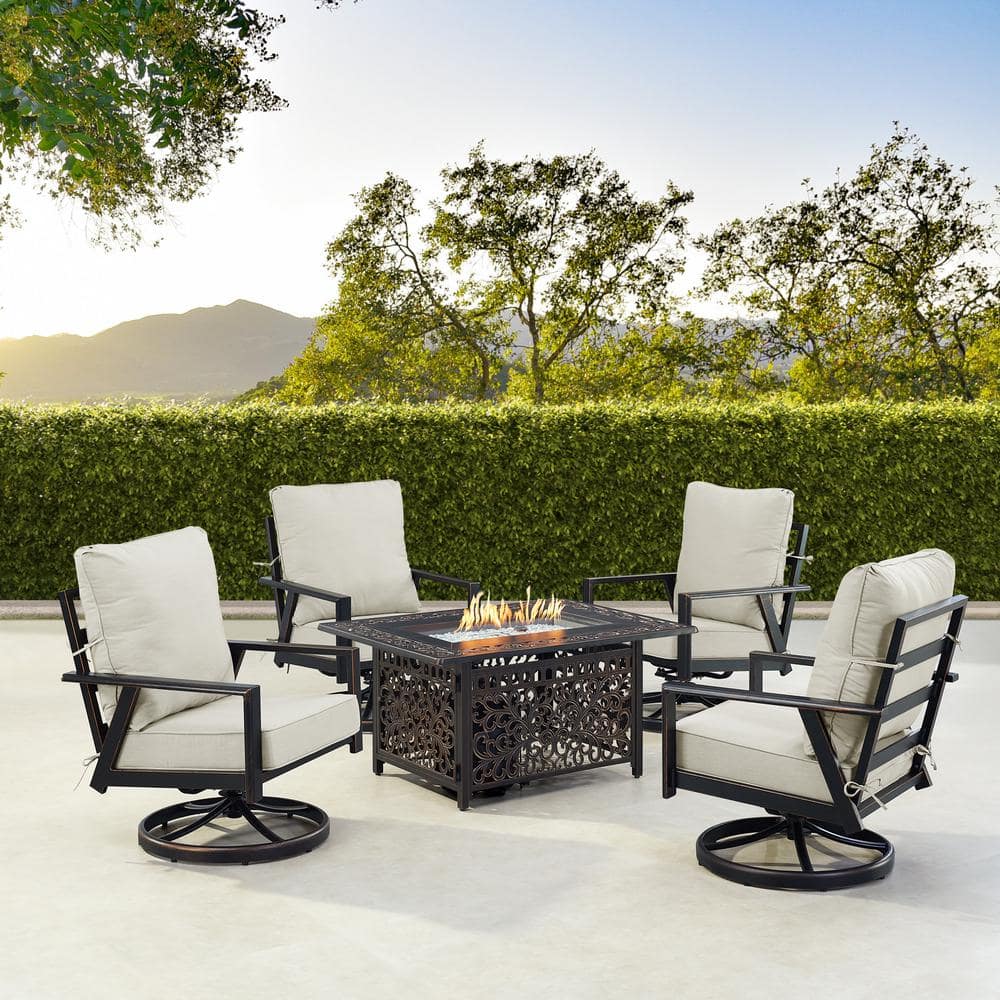 Oakland Living Black 6-Piece Aluminum Patio Fire Pit with 4-Club Chairs ...
