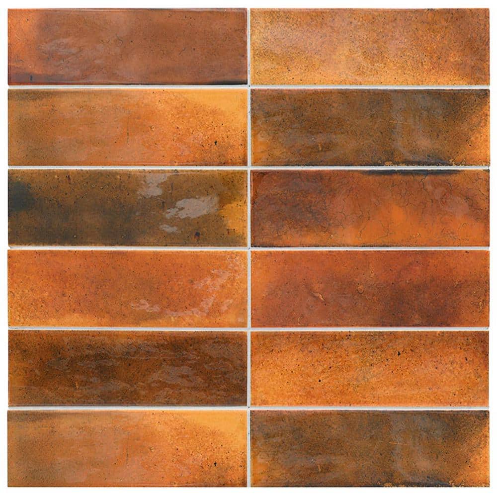 Apollo Tile Antiek Red 2.58 in. x 7.9 in. Glossy Ceramic Subway Wall ...