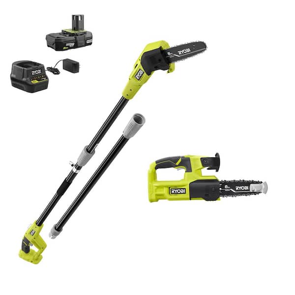RYOBI ONE+ 18V 8 in. Cordless Battery Pole Saw and 8 in. Pruning Saw ...