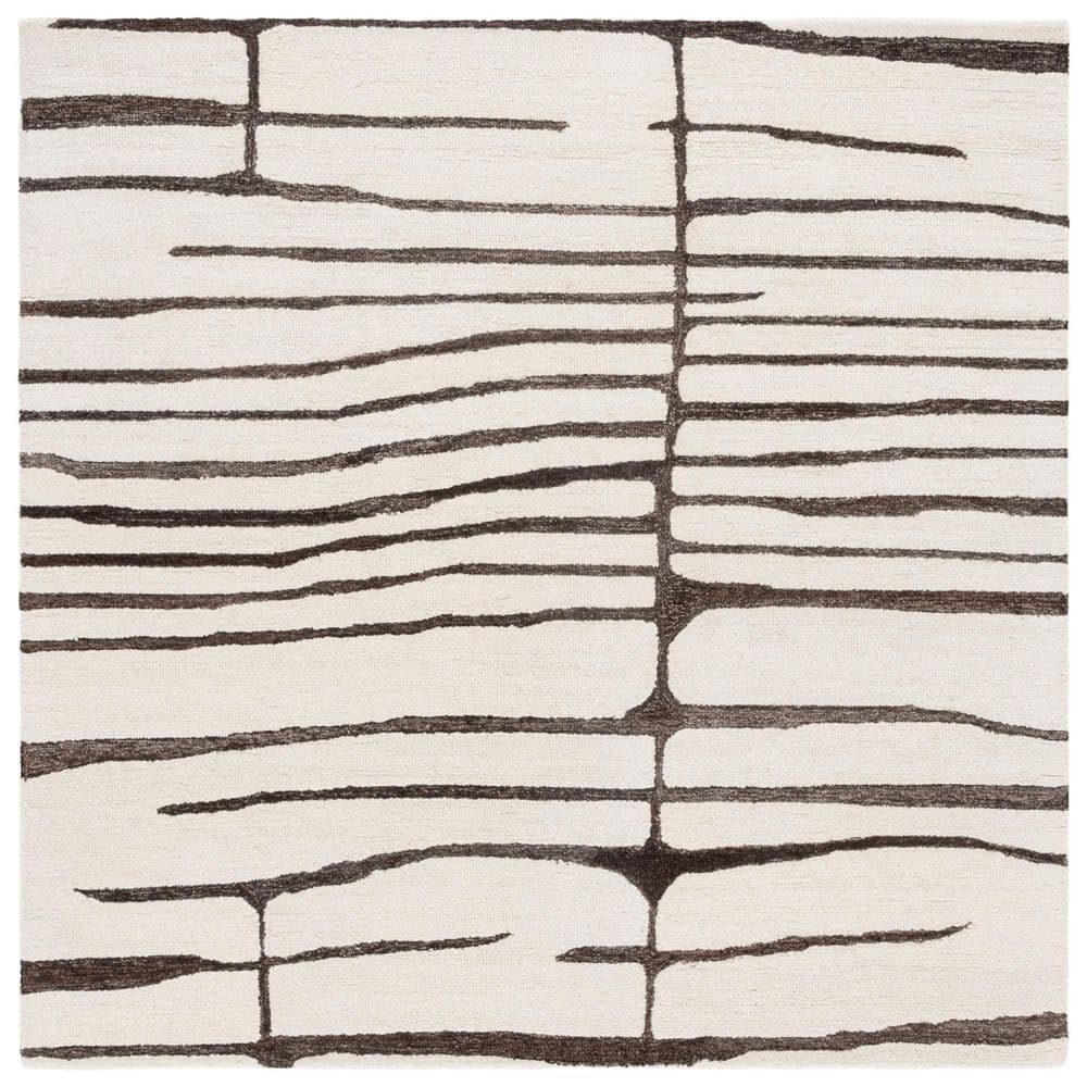SAFAVIEH Ebony 6 ft. x 6 ft. Ivory/Dark Brown Abstract Zebra Square ...