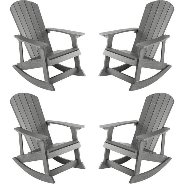 YEFU Grey Plastic Oversized Adirondack Patio Outdoor Rocking Chair (4 ...
