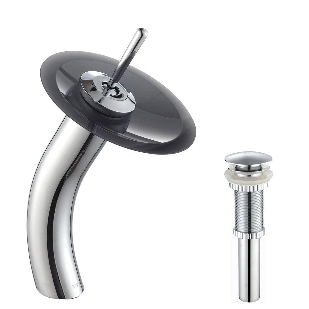 KRAUS Single-Handle Single-Hole Low-Arc Vessel Glass Waterfall Bathroom ...