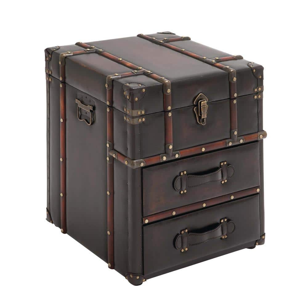 Litton Lane 18 in. W Dark Brown Faux Leather Vintage Faux Leather 2 ...