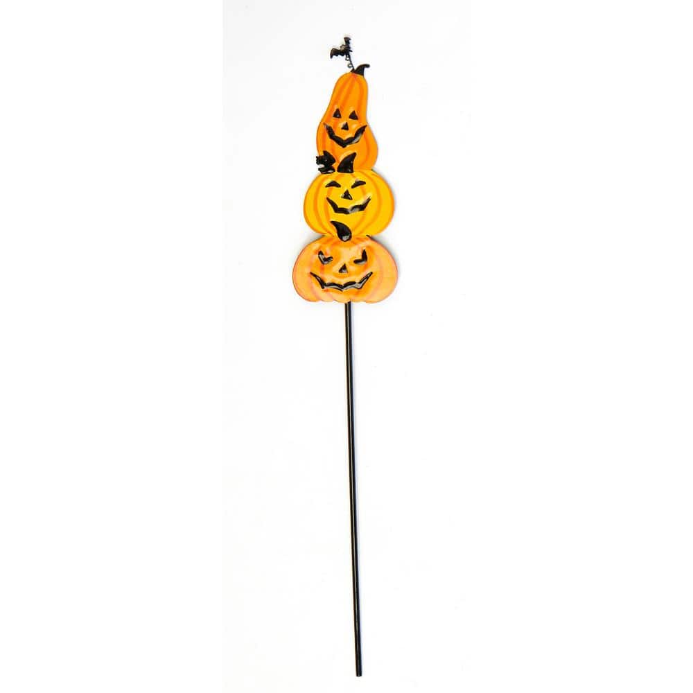 16 in. Iron Halloween Stacked Pumpkin Pick Outdoor Yard Stake, Set of 3 ...