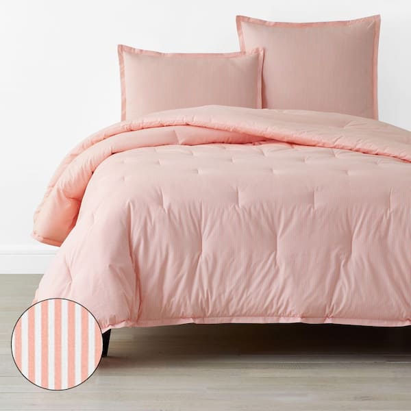 The Company Store Company Cotton Sunshine & Blooms Coral Pinstripe Full ...