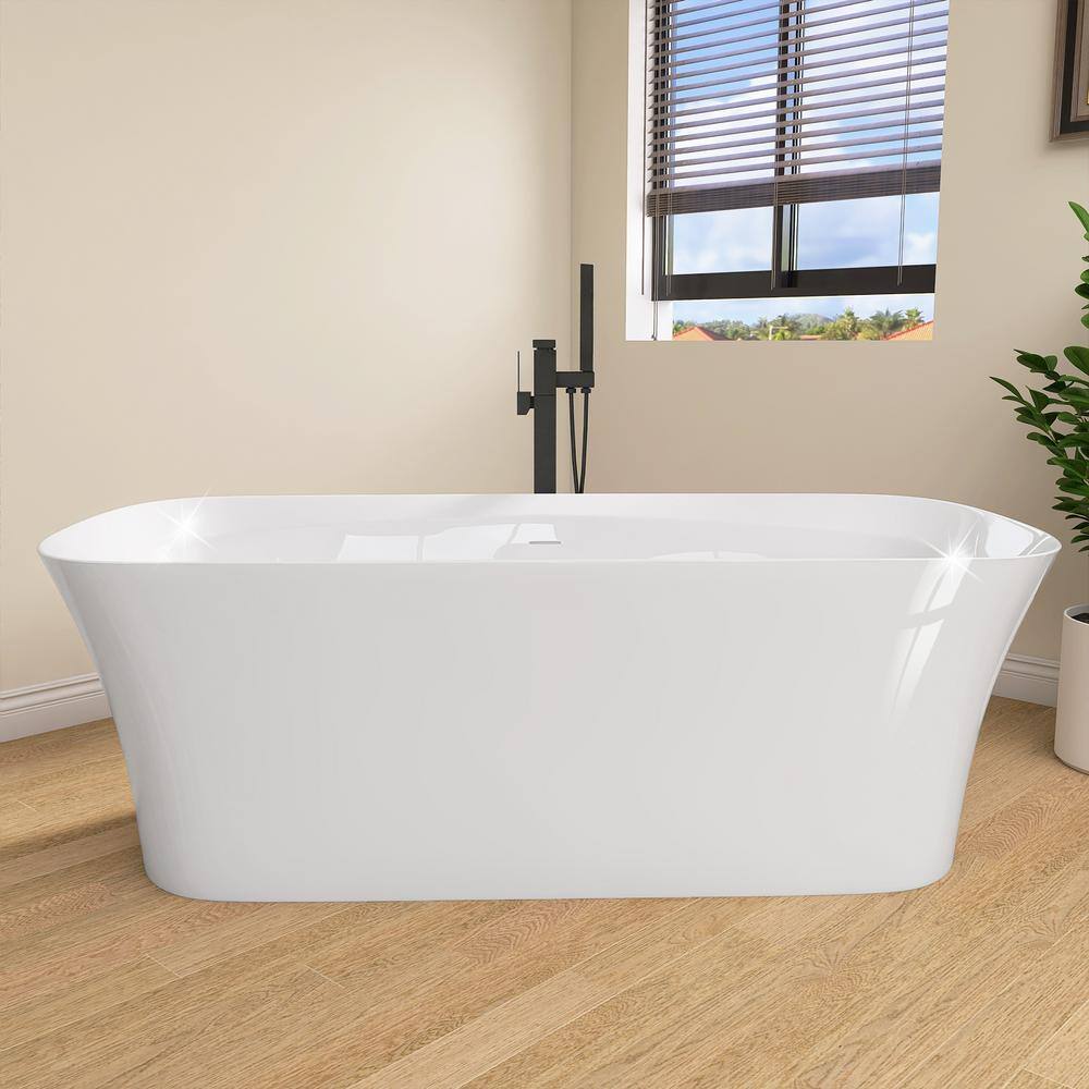 NTQ 67 in. x 30.7 in. Acrylic Soaking Bathtub Free Standing Tub with Overflow and Chrome Drain ...