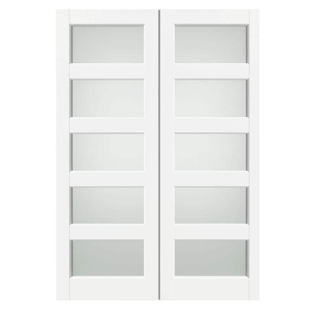 TENONER 56 in. x 80 in. 5 Lite, Composite MDF, White Primed, Frosted ...