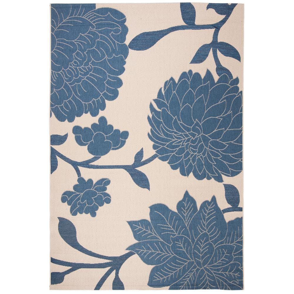SAFAVIEH Courtyard Beige/Blue 7 ft. x 10 ft. Floral Indoor/Outdoor ...