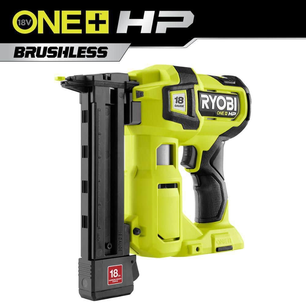 RYOBI ONE+ HP 18V Brushless Cordless 18-Gauge Narrow Crown Stapler ...