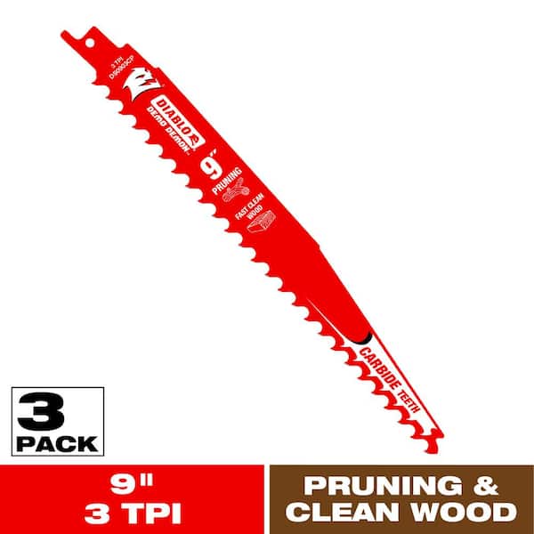 DIABLO 9 in. 3 TPI Demo Demon Carbide Teeth Reciprocating Saw Blades ...