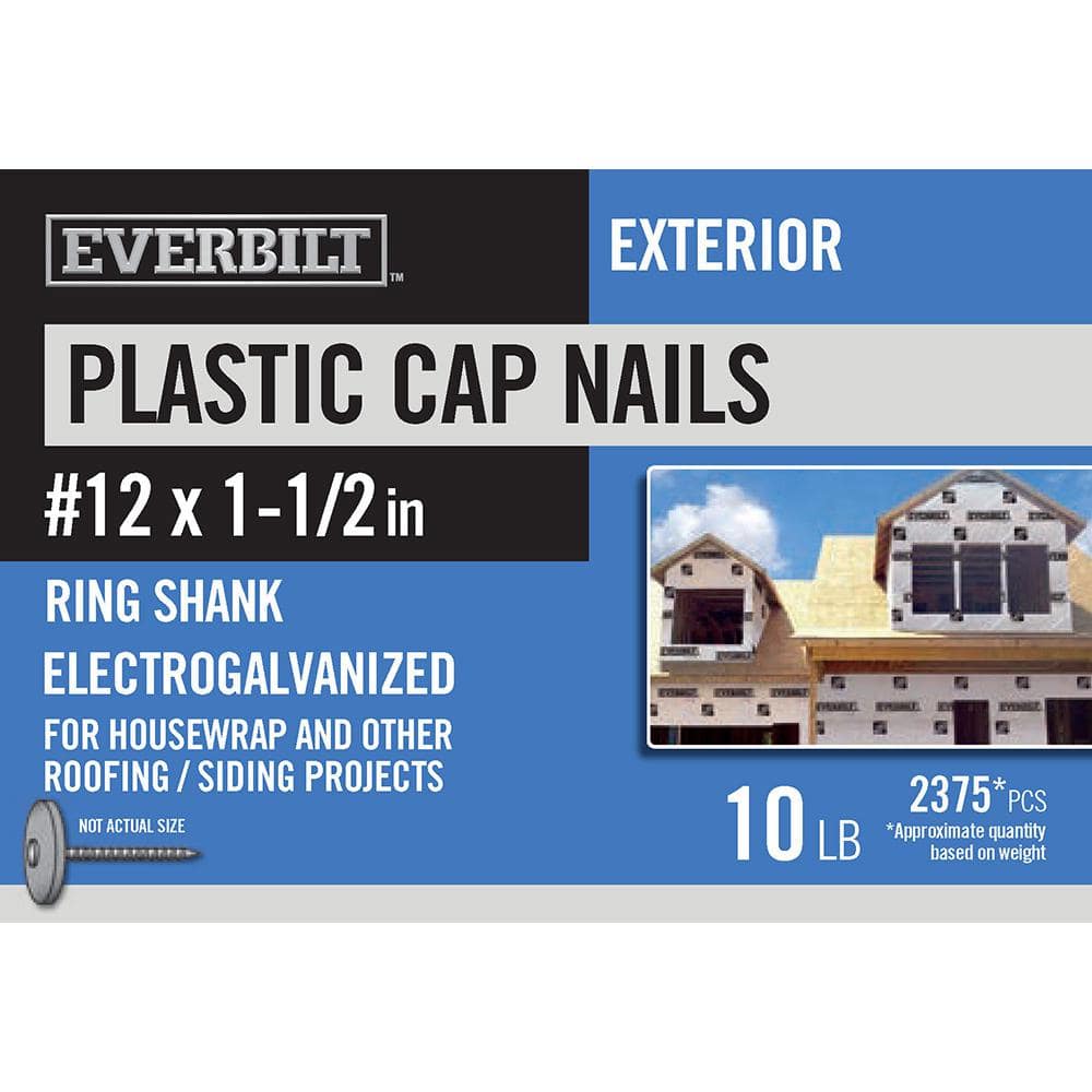 Everbilt #12 1-1/2 in. Plastic Cap Roofing Nails Electro-Galvanized 10 ...