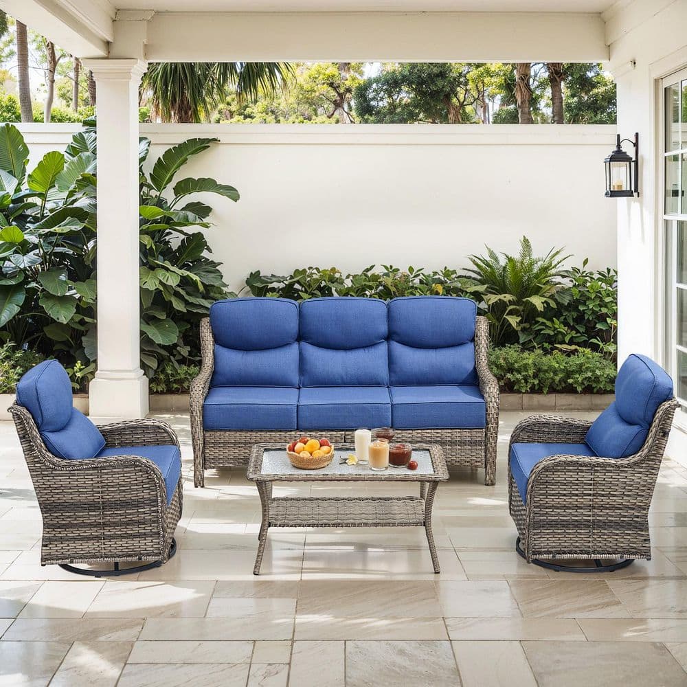 Pocassy JHXL Gray 4-Piece Patio Conversation Set Outdoor Sofa Set ...