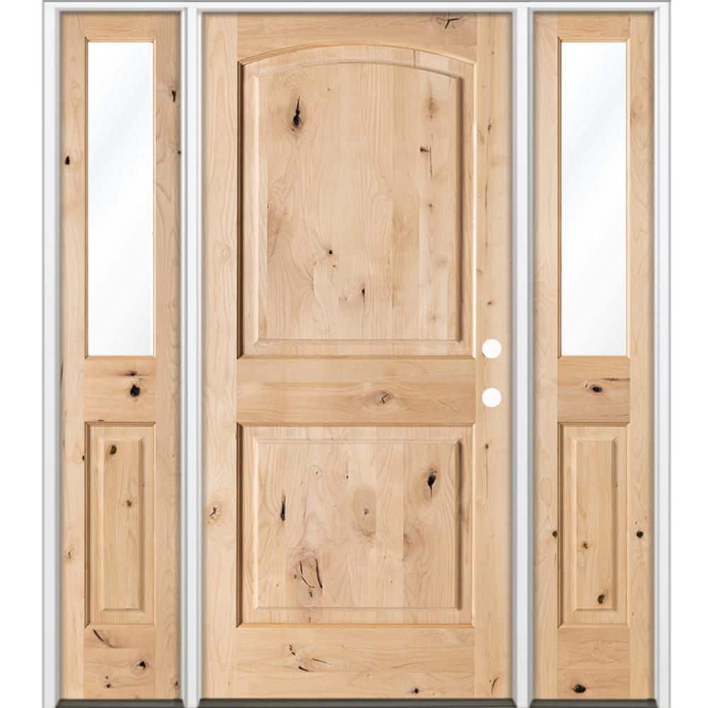 Krosswood Doors 58 in. x 80 in. Knotty Alder 2-Panel Arch-Top Left-Hand ...