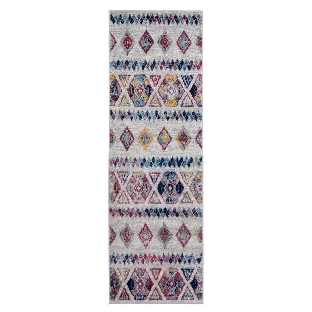 HomeRoots Ivory 2 ft. x 6 ft. Geometric Power Loom Runner Rug ...