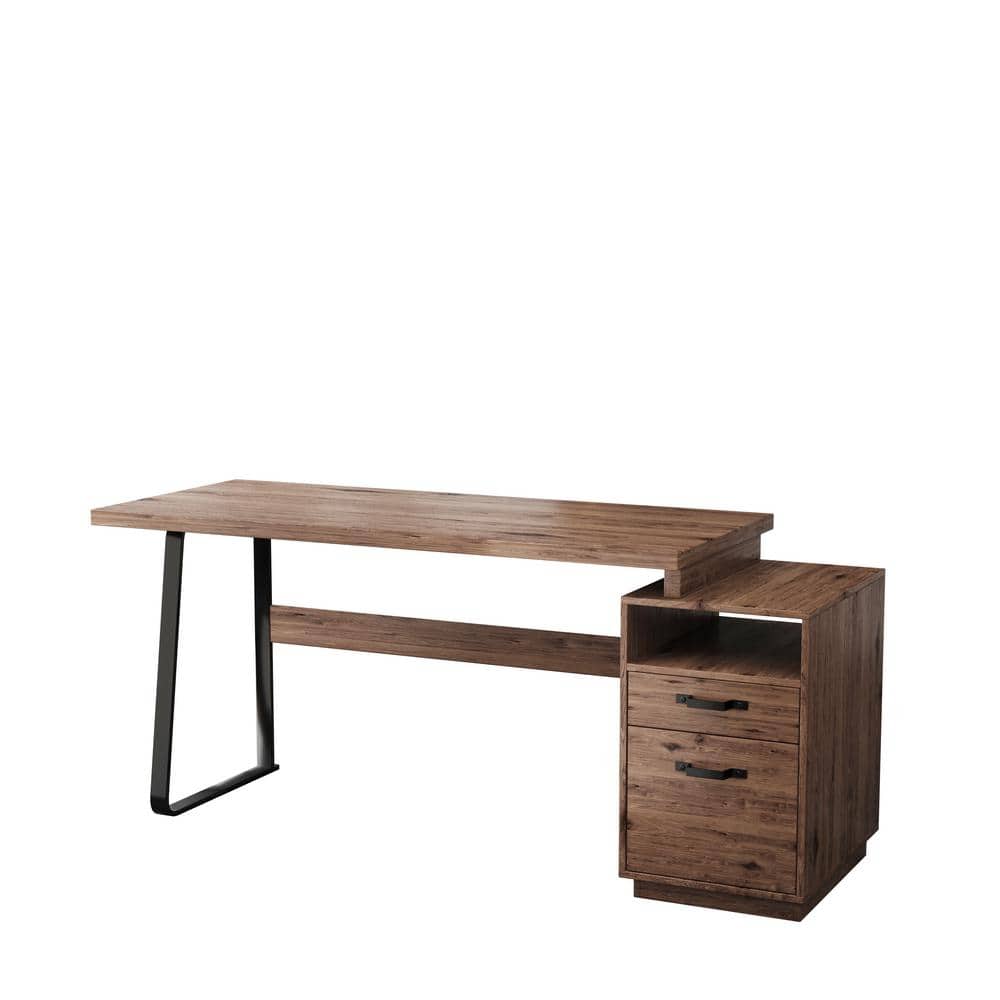 wetiny 65 in. Retangular Brown Wood Two Drawers Computer Desk with ...