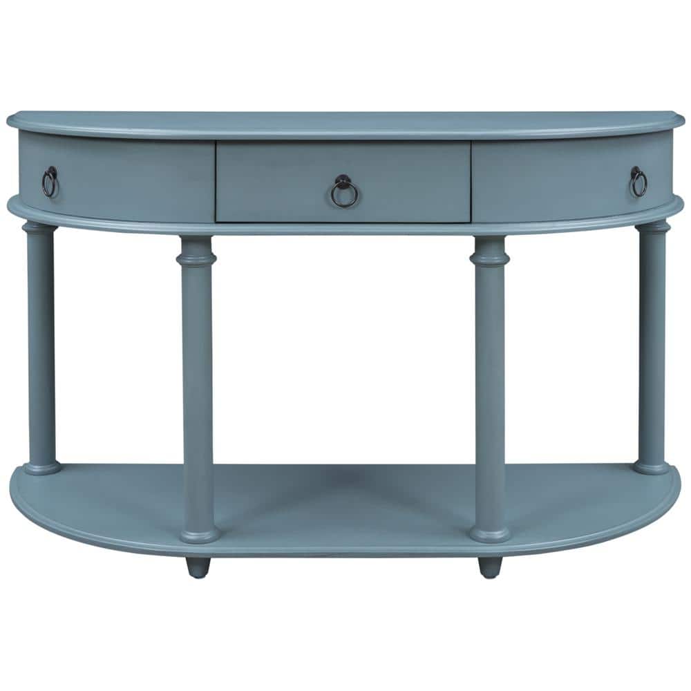 ATHMILE 48 in. Half Moon Navy Standard Rectangle Wood Console Table ...