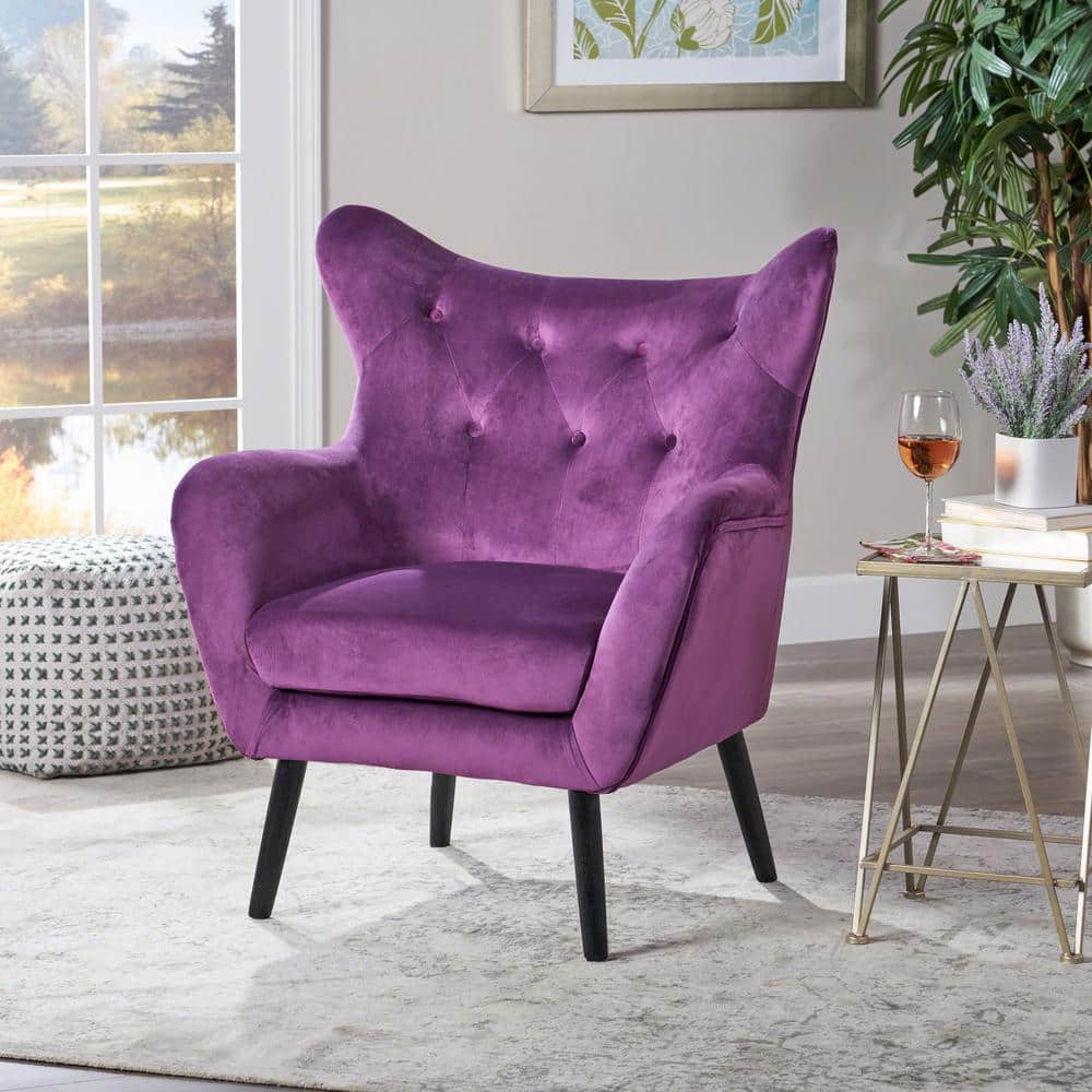 Noble House Seigfried Fuchsia Velvet Club Chair with Tufted Cushions ...