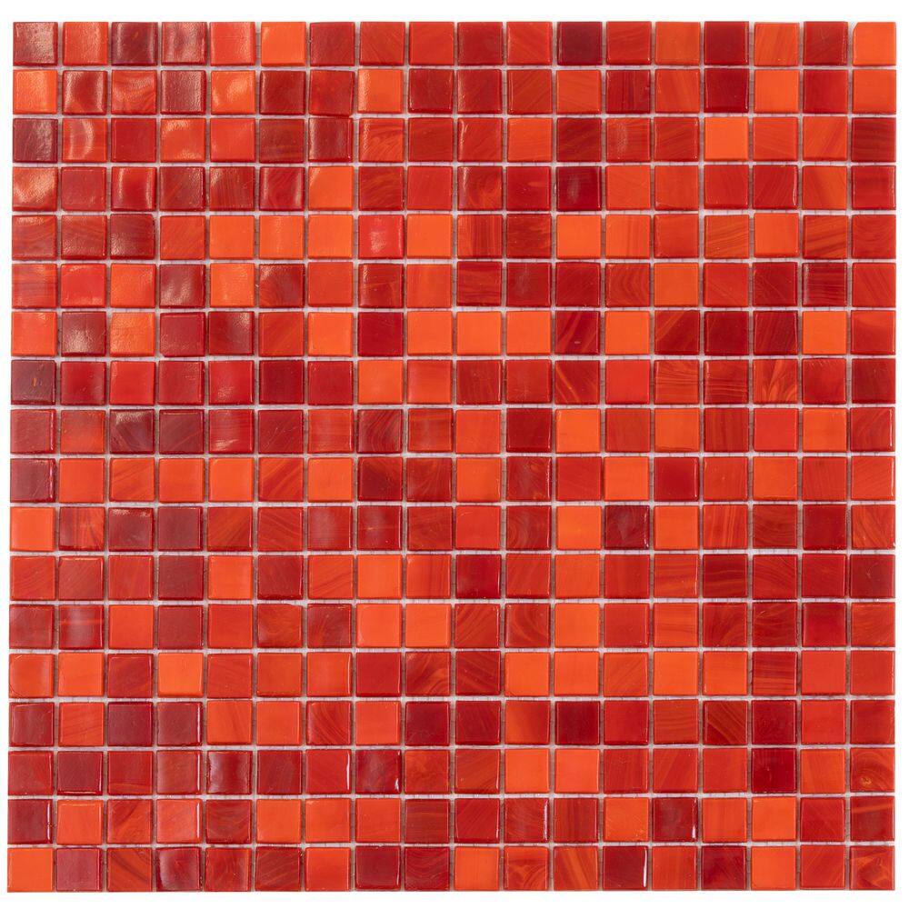 Apollo Tile Skosh Glossy Rose Red 11.6 in. x 11.6 in. Glass Mosaic Wall ...