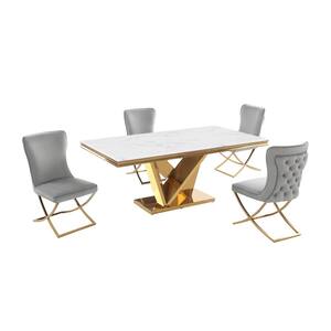 Best Master Furniture Titan 78 in. L Gray/Silver Faux Marble Dining Set ...