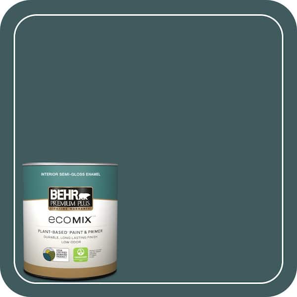BEHR PREMIUM PLUS 1 qt. #510F-7 Teal Forest Semi-Gloss Enamel EcoMix ...