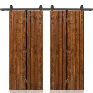 Reviews for CALHOME 60 in. x 80 in. Louver Natural Wood Solid Core Double Bi-Fold Barn Door with ...