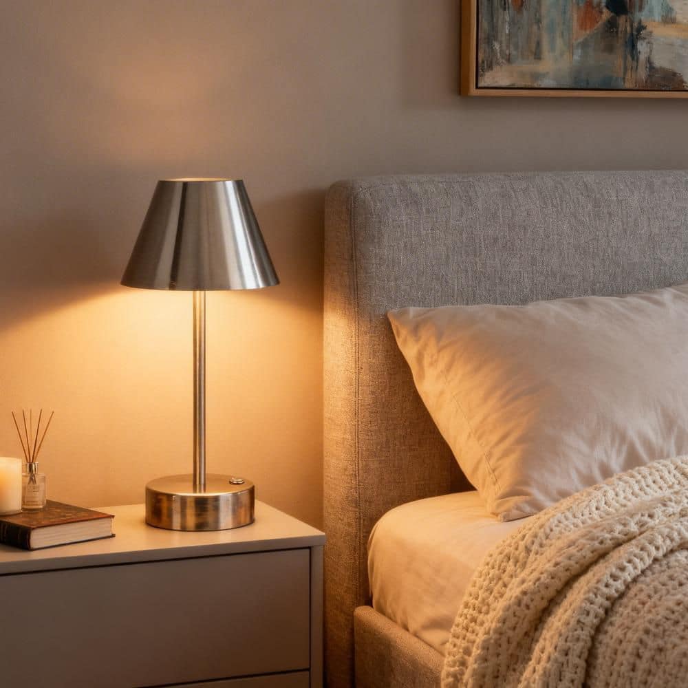 YANSUN 10.5 in. Brushed Nickel 1-Light Task and Reading LED Table Lamp ...