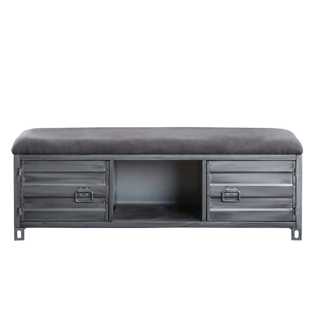 Furniture of America Mondo Hand-Brushed Silver Fabric Bench IDF-7075BN ...