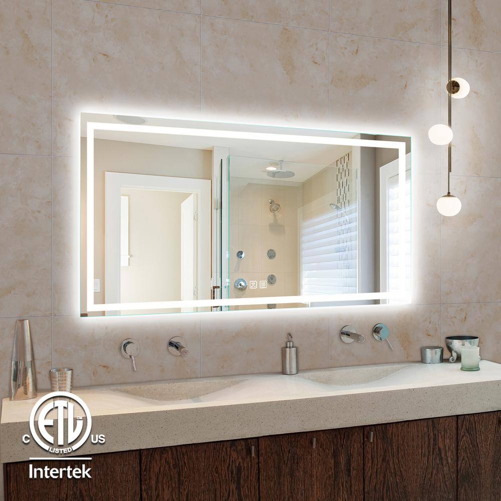 HOMLUX 60 in. W x 28 in. H Rectangular Frameless LED Light with 3-Color ...