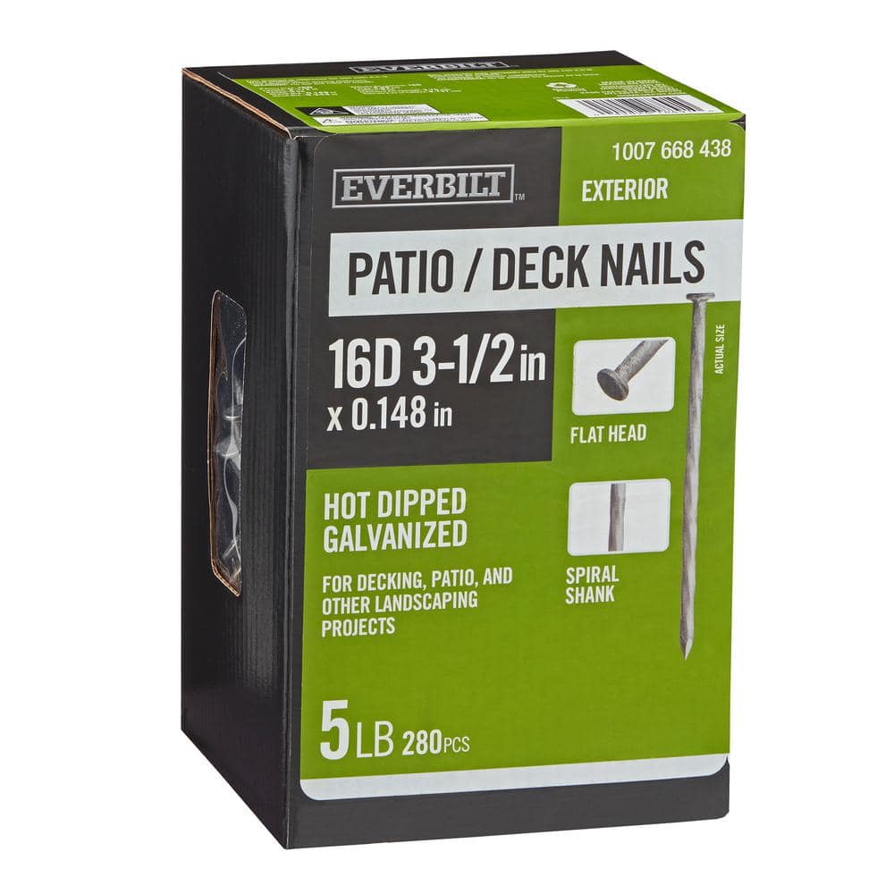 Everbilt 3-1/2 in. x 16D Hot Dipped Galvanized Deck Nails 5 lbs. (280 ...