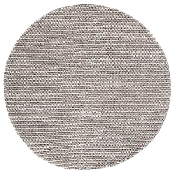 SAFAVIEH Natura 6 ft. x 6 ft. Gray/Ivory Striped Solid Marle Round Area ...